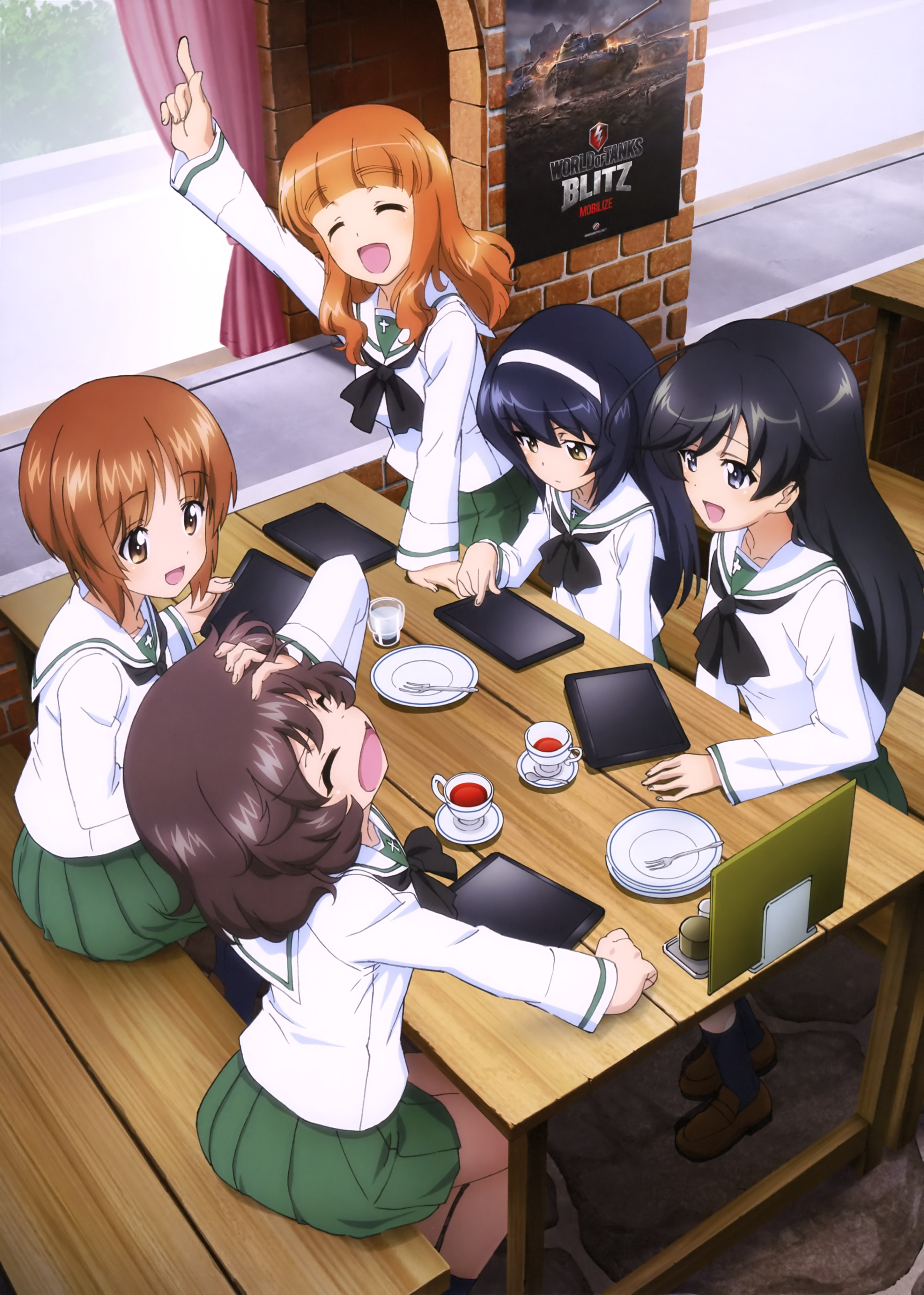 Safebooru - 5girls absurdres akiyama yukari black eyes black hair black skirt brown eyes brown ...